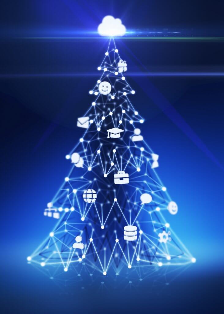 Digital Christmas Tree Decorated with Business and Technology 3D Icons ...
